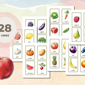Fruits and Vegetables Cards Montessori Flashcards, Educational ...