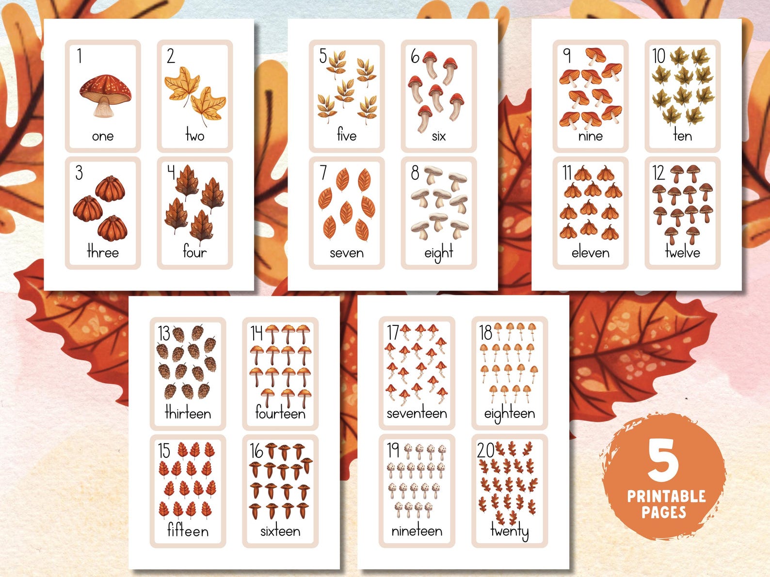 Fall Number Flashcards 1-20: Autumn Counting Activity (PDF) - Etsy