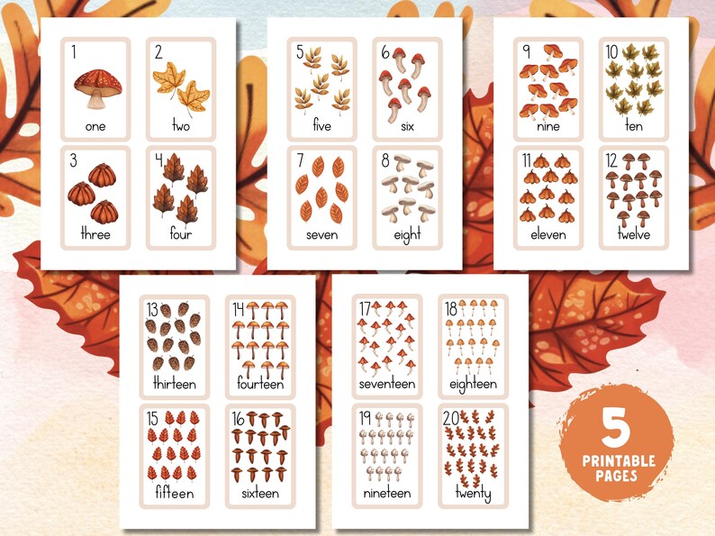 Fall Number Flashcards 1-20: Autumn Counting Activity (PDF) - Etsy