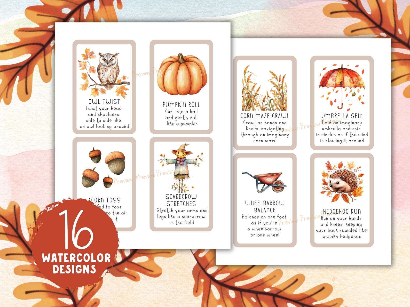 Fall Movement Cards: Autumn Kids PE Activity (PDF) - Etsy