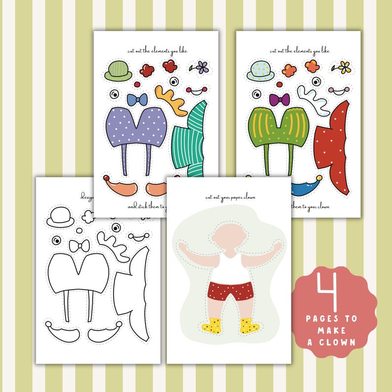 Clown Paper Doll Printable Craft | Toddler Activities | Preschool ...