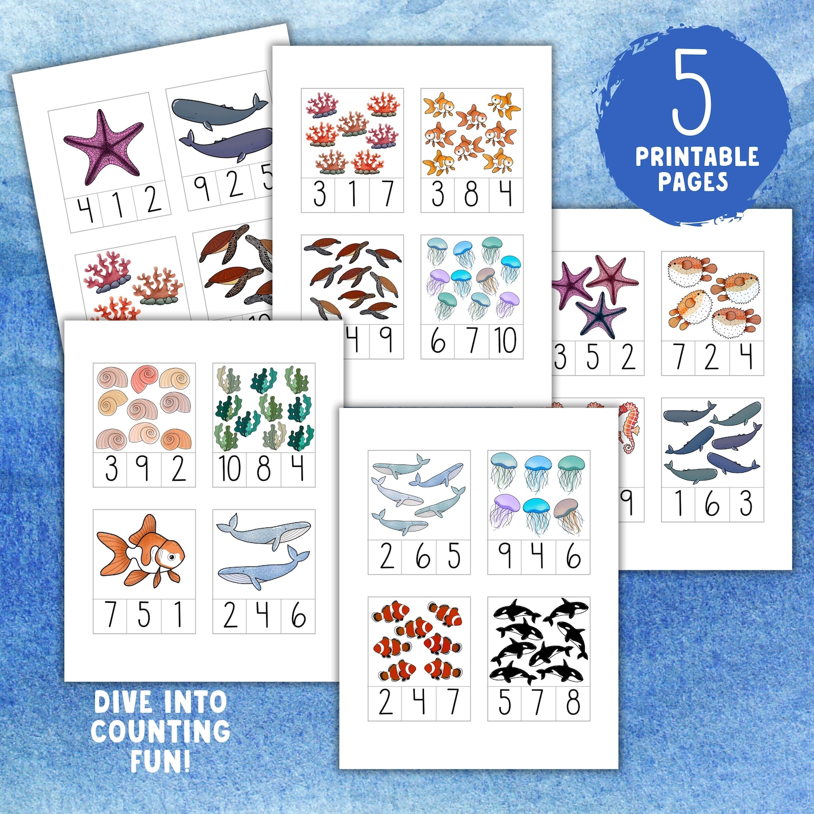 Sealife Count and Clip Cards 1-10: Montessori Math Activity (PDF) - Etsy