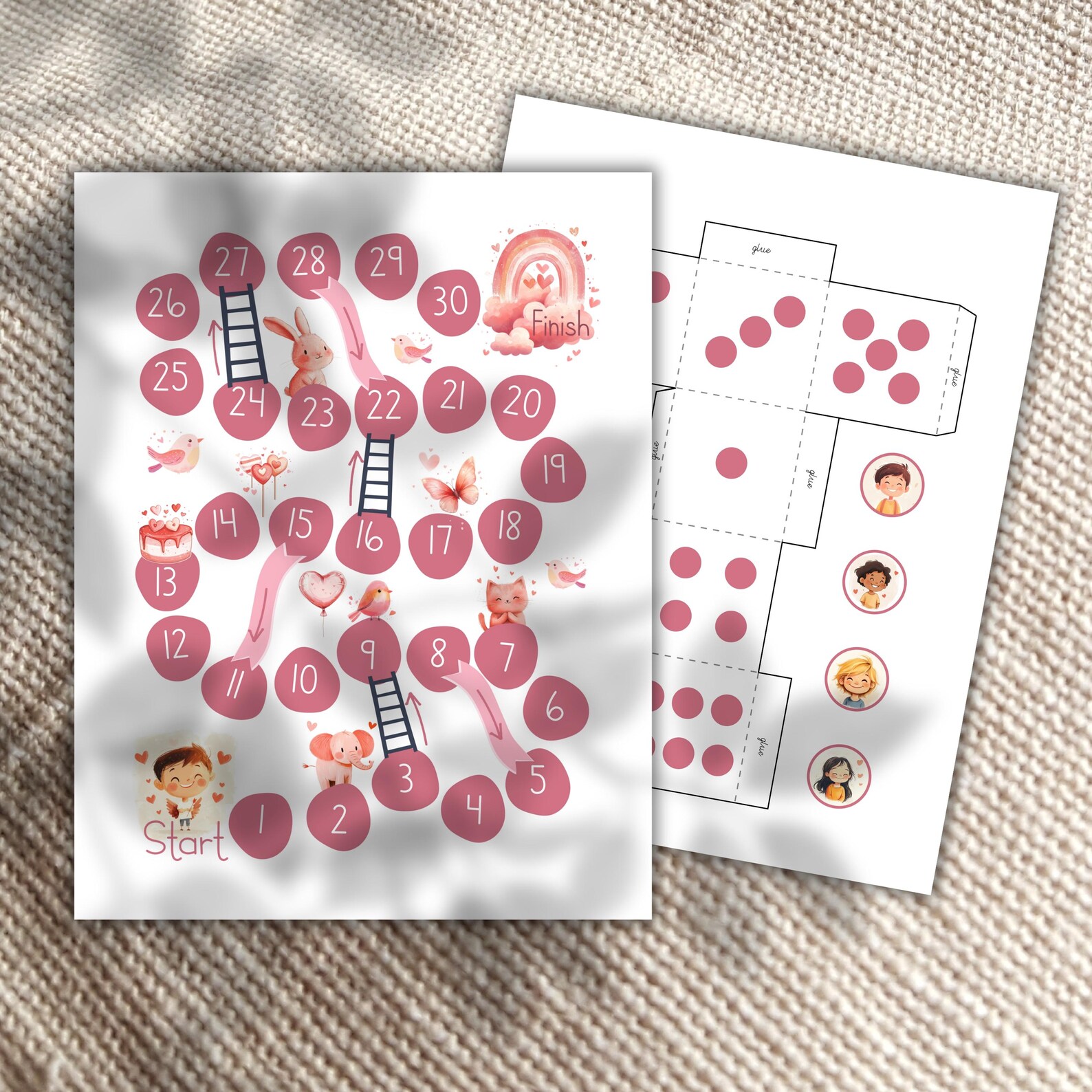 Valentine's Day Ribbons and Ladders Game: Printable Family Activity ...