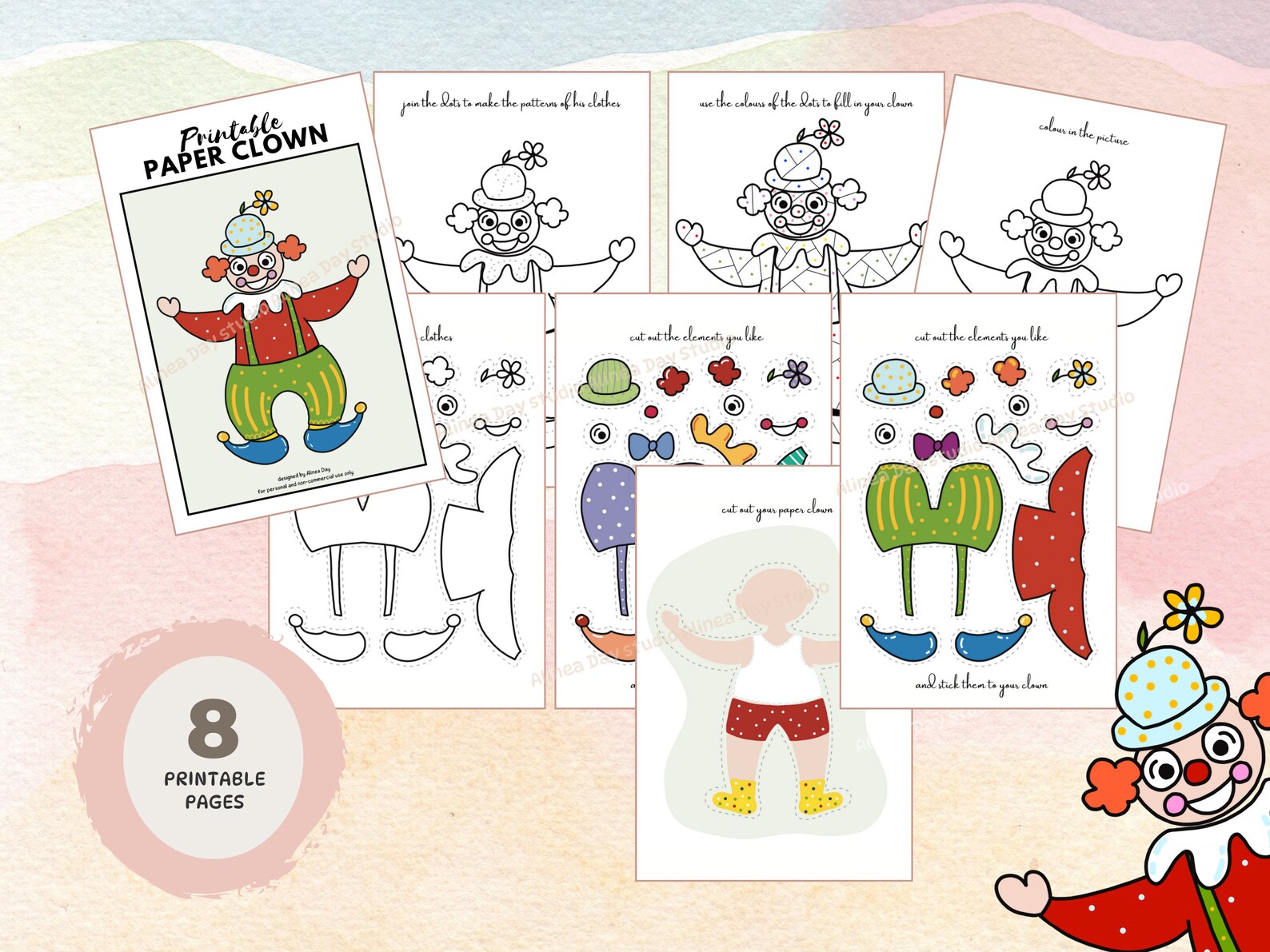 Clown Paper Doll PRINTABLE Preschool Homeschool Paper Craft Toddler ...
