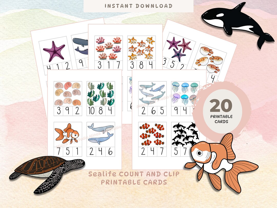 Count and Clip Cards Number 1-10, Sealife Activity Montessori Printable ...