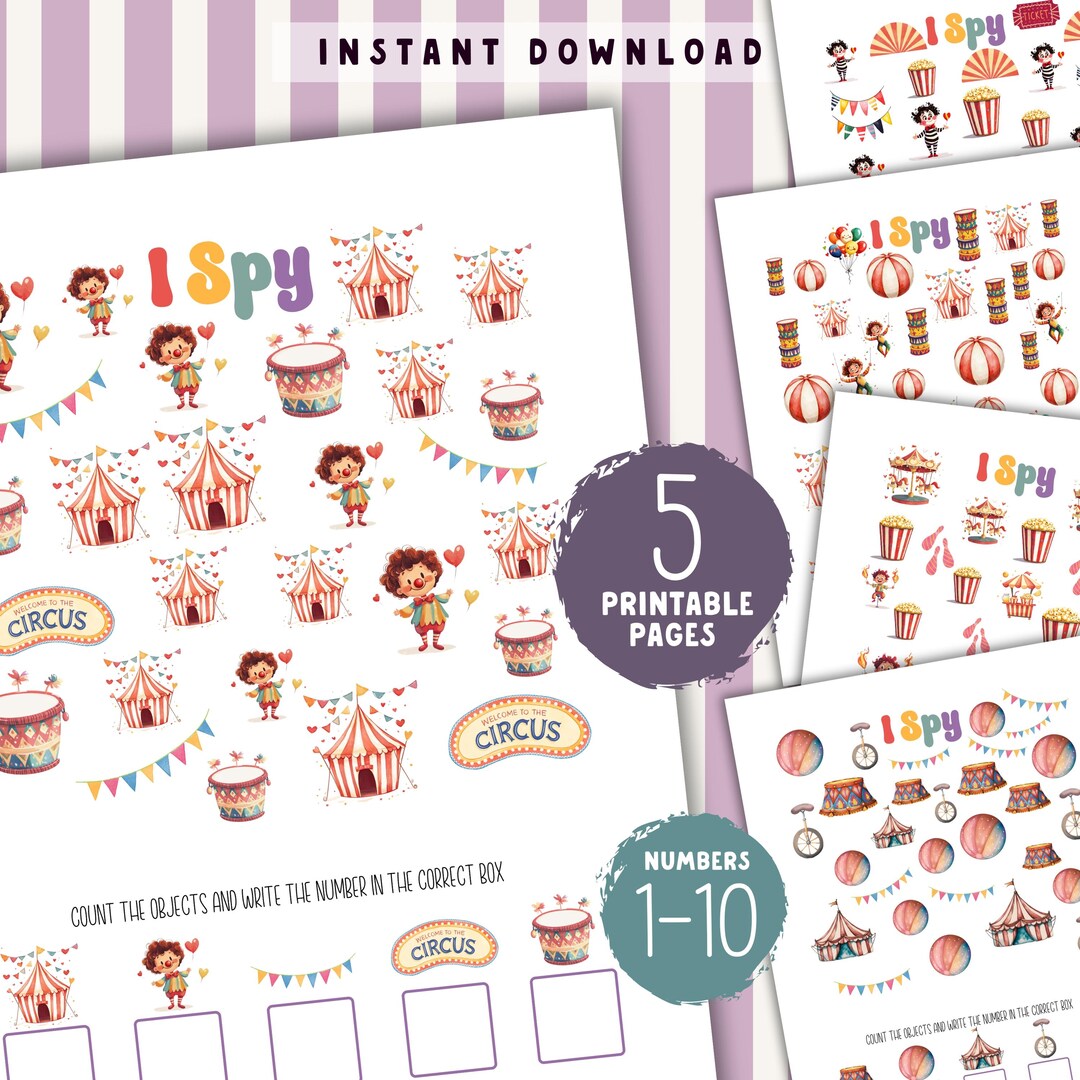 I SPY Numbers 1-10 Circus Theme | Printable Counting Worksheets ...