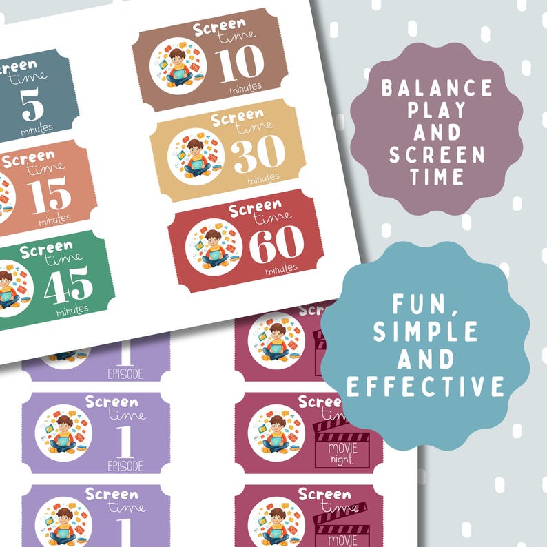 Screen Time Tickets: Printable Reward Coupons for Kids (PDF) - Etsy