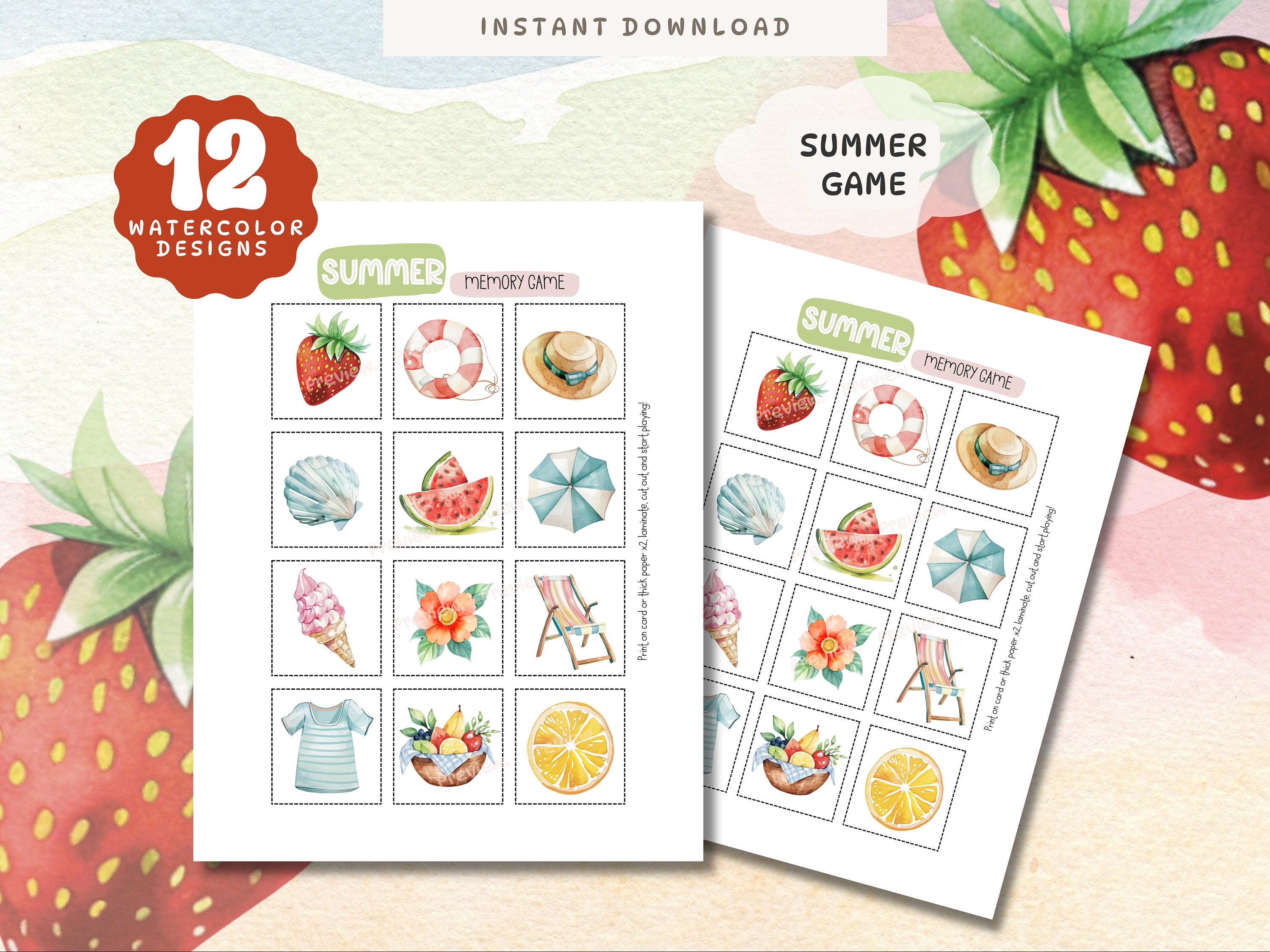 Summer Printable Memory Game for Kids Fun & Educational Matching Cards ...