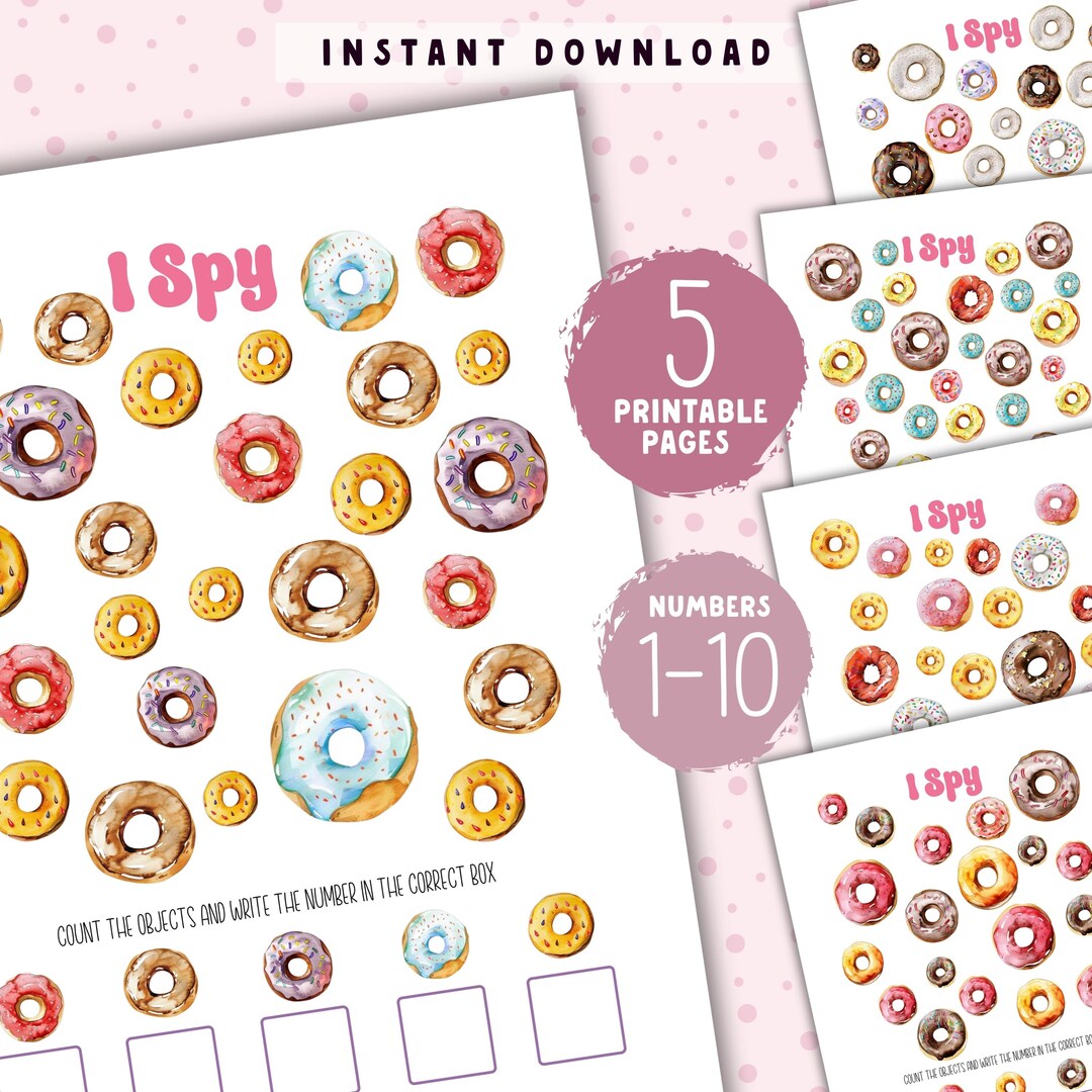 I Spy DONUTS Counting Game 1-10 | Printable Montessori Activity Pages ...