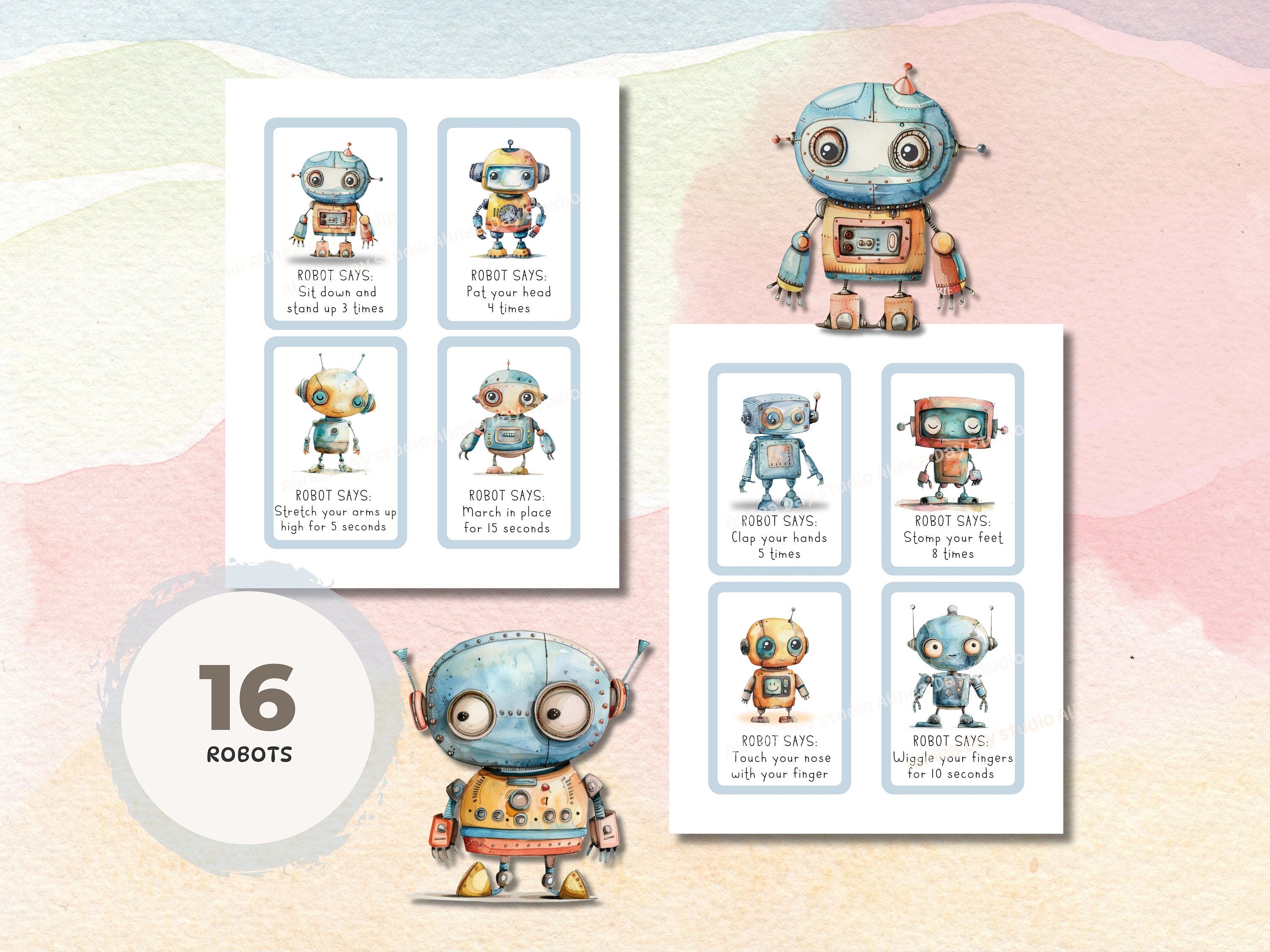 ROBOT SAYS Movement Cards, Simon Says Kids Exercises Flash Cards for ...