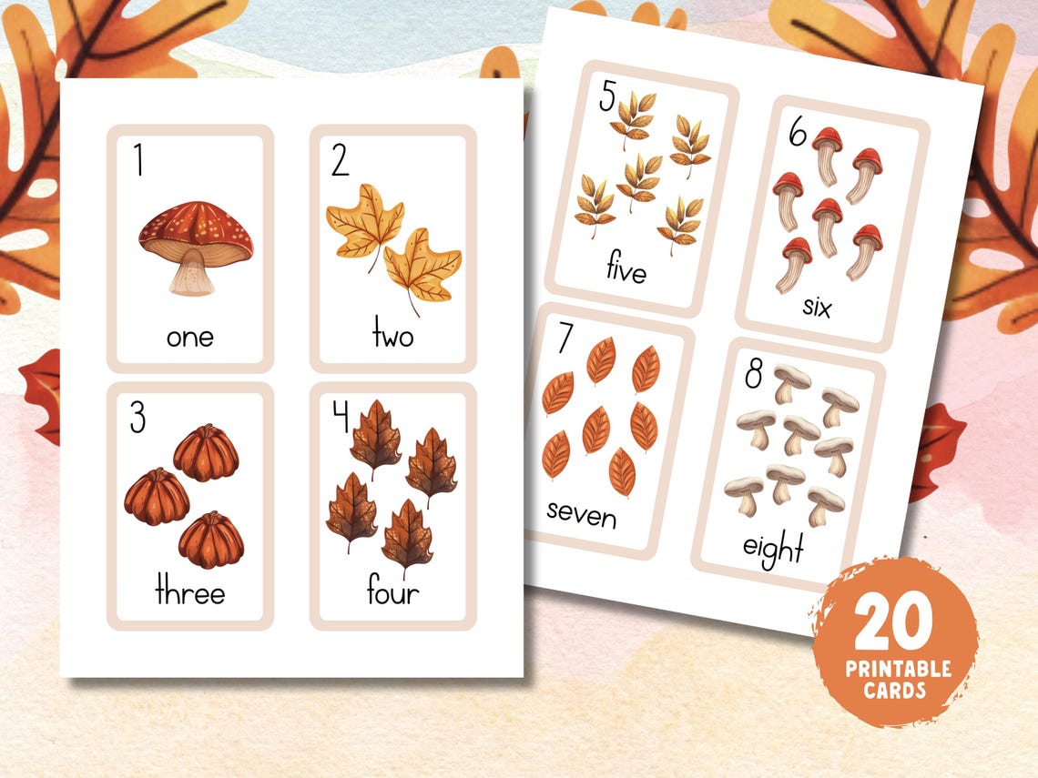Fall Number Flashcards 1-20: Autumn Counting Activity (PDF) - Etsy