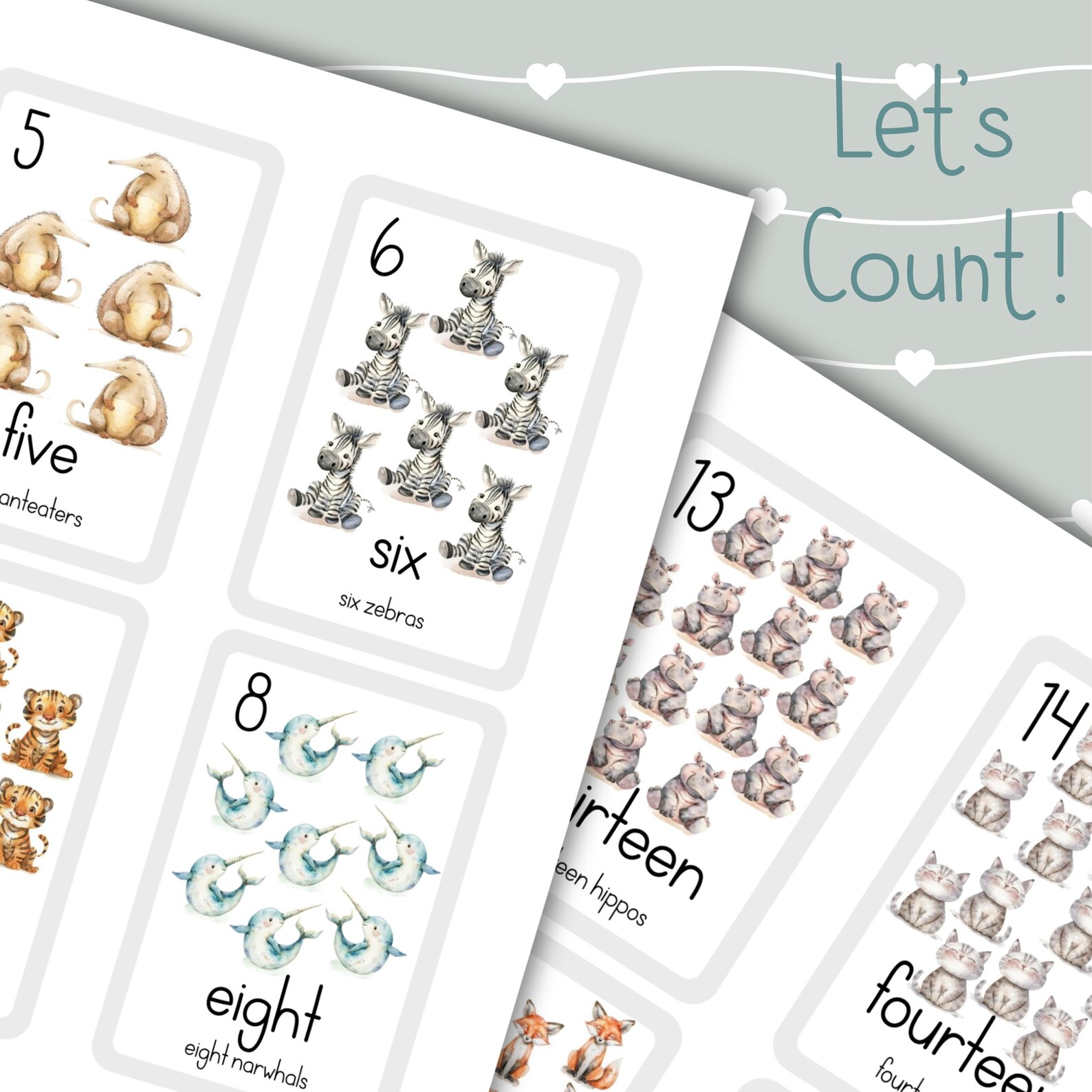Animal Number Flashcards 1-20: Printable Counting Cards (PDF) - Etsy