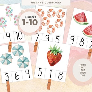 SUMMER Count and Clip Cards Number 1-10, Printable Activity Number ...
