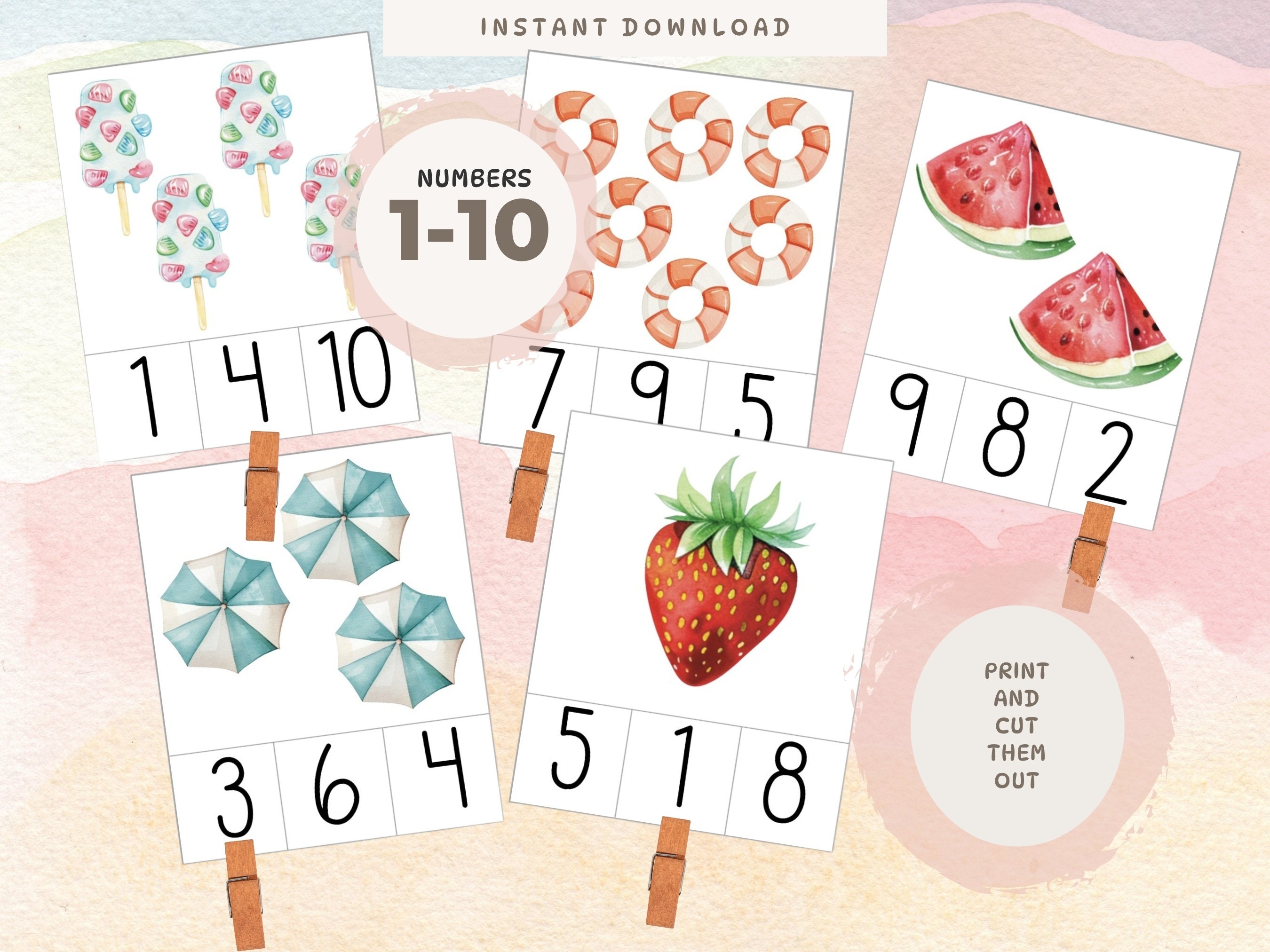 SUMMER Count and Clip Cards Number 1-10, Printable Activity Number ...