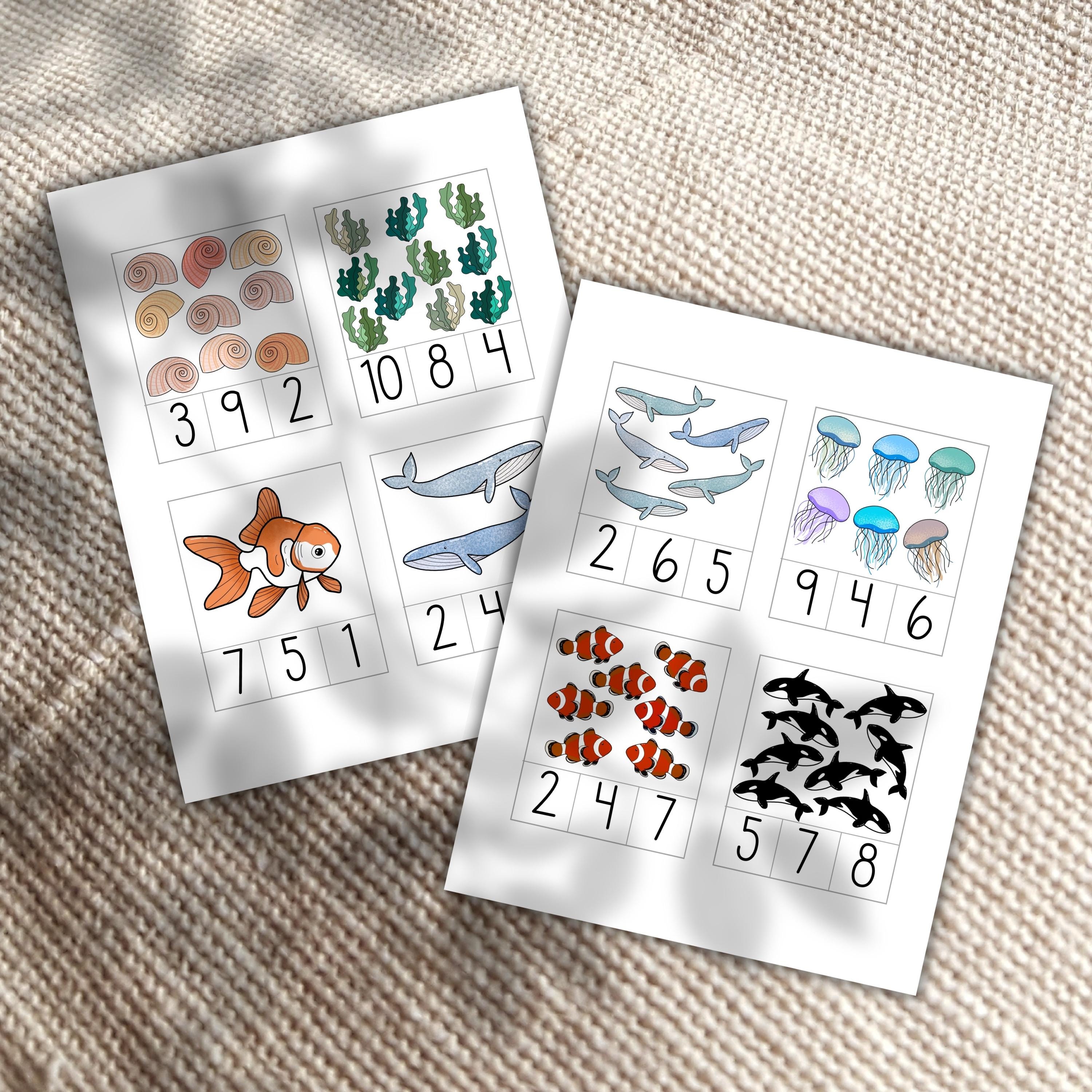 Sealife Count and Clip Cards 1-10: Montessori Math Activity (PDF) - Etsy