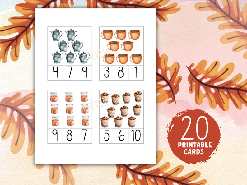 FALL Count and Clip Cards Number 1-10, Autumn Printable Activity Number ...