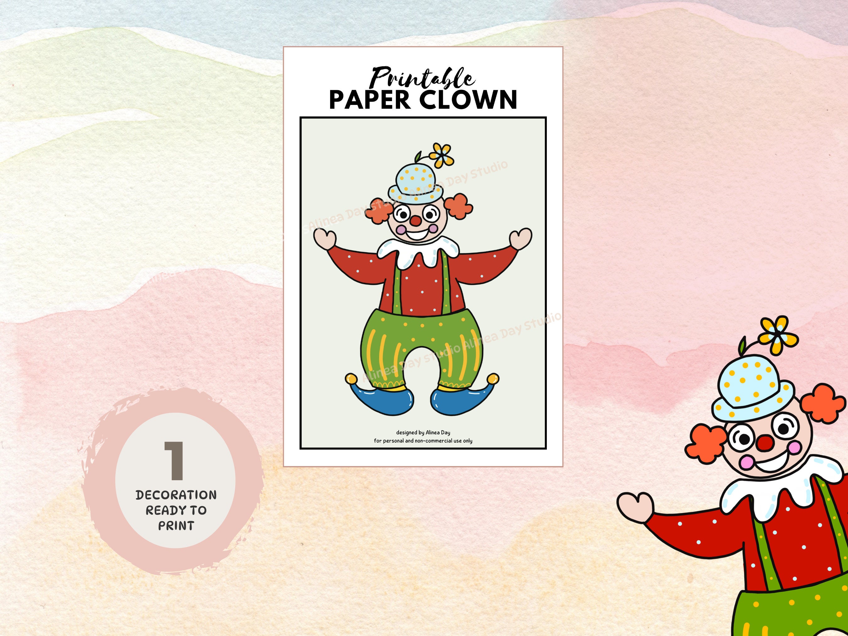 Clown Paper Doll PRINTABLE Preschool Homeschool Paper Craft Toddler ...
