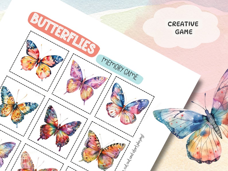 Butterfly Memory Game, Printable Memory Cards, Butterfly Match Memory ...