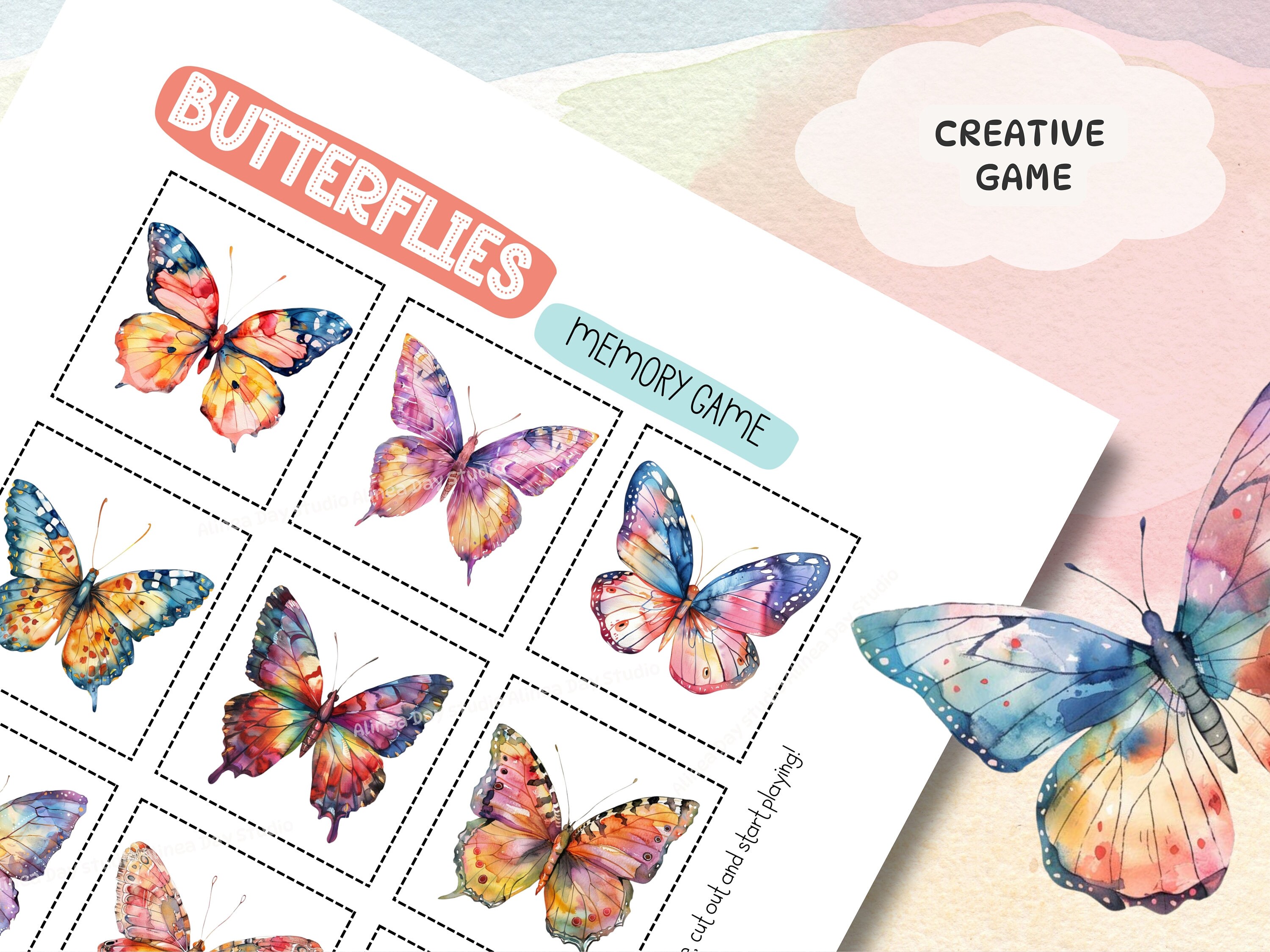 Butterfly Memory Game, Printable Memory Cards, Butterfly Match Memory ...