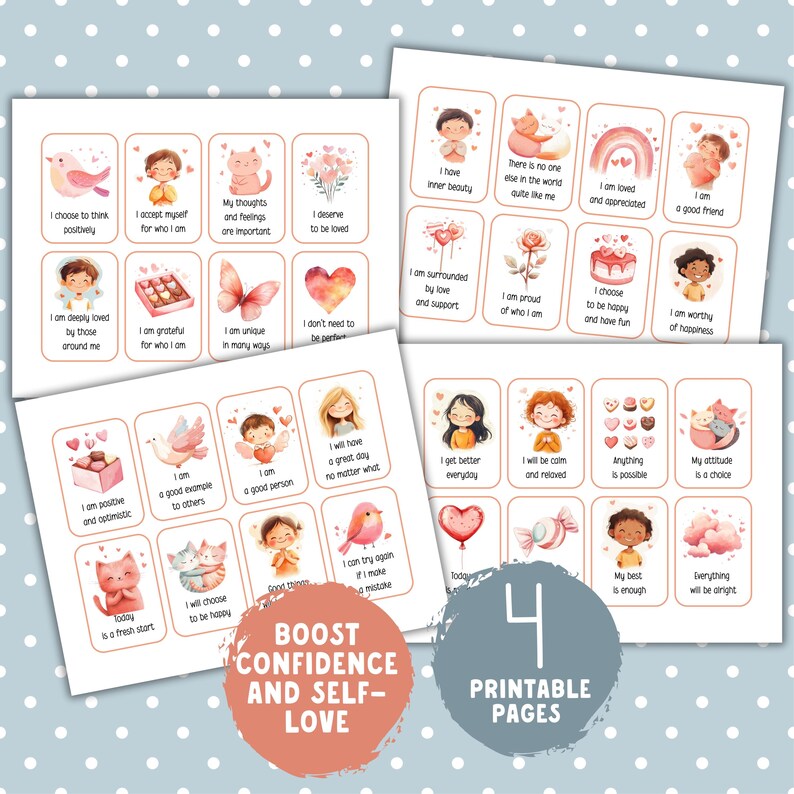 Printable Positive Affirmation Cards for Kids: Self-esteem & Love (PDF ...
