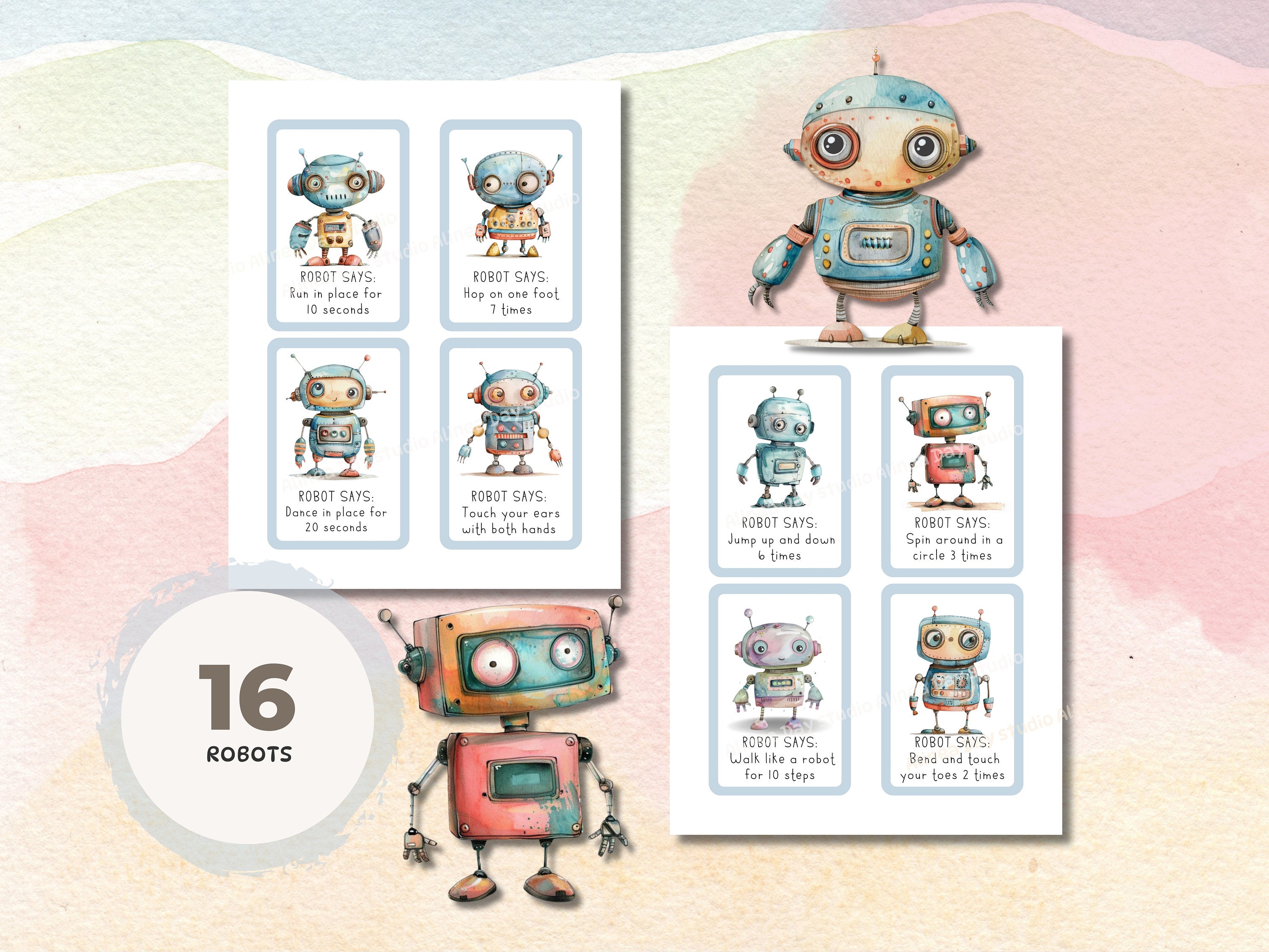 ROBOT SAYS Movement Cards, Simon Says Kids Exercises Flash Cards for ...