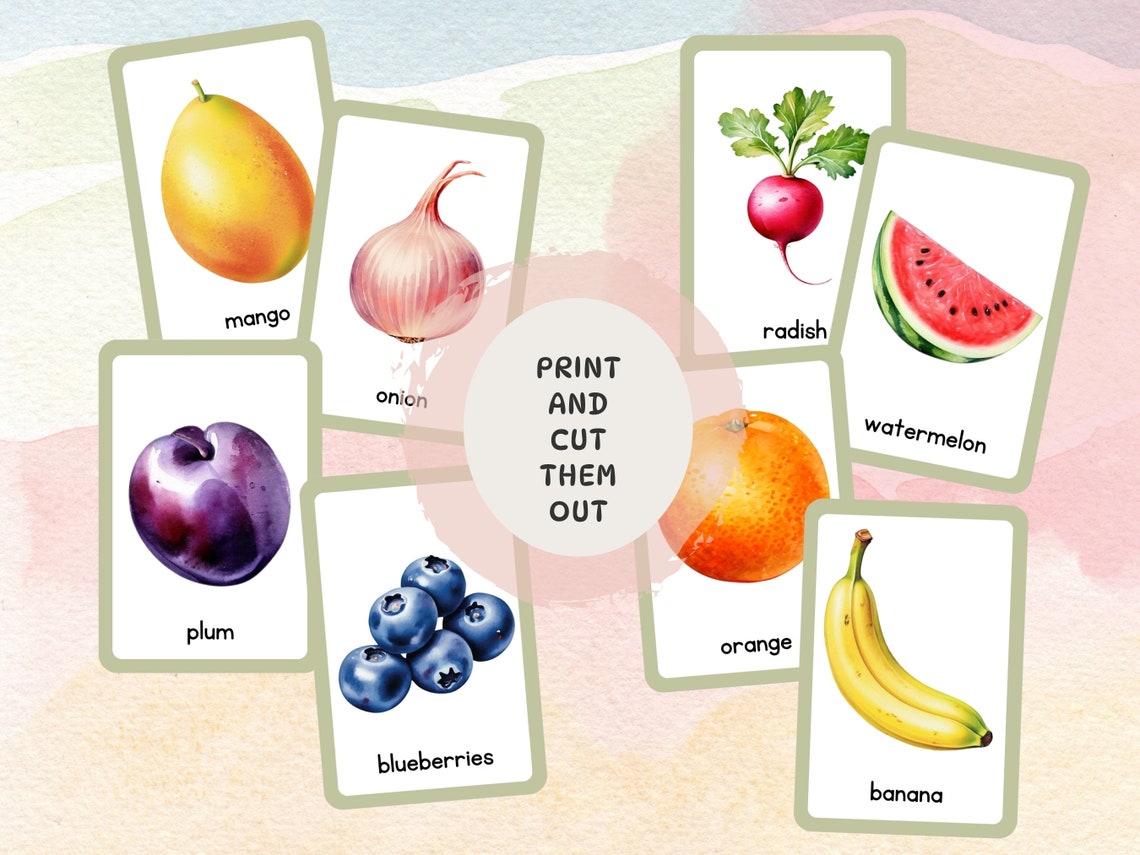 Fruits and Vegetables Cards Montessori Flashcards, Educational ...