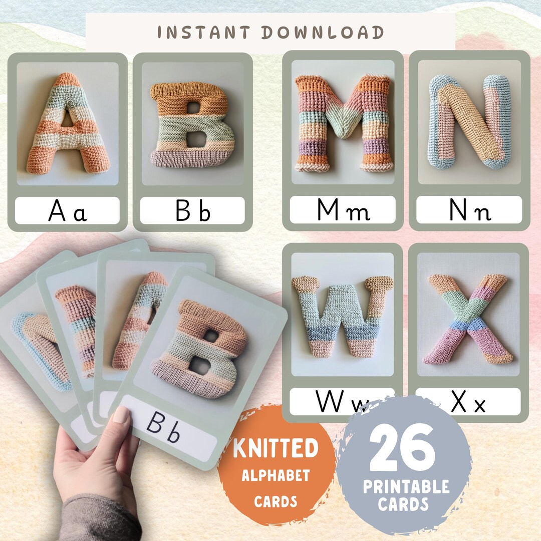 Knitted Alphabet Flashcards Montessori-inspired Early Learning Cards ...