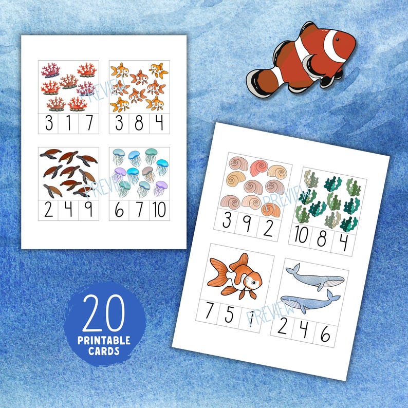 Sealife Count and Clip Cards 1-10: Montessori Math Activity (PDF) - Etsy