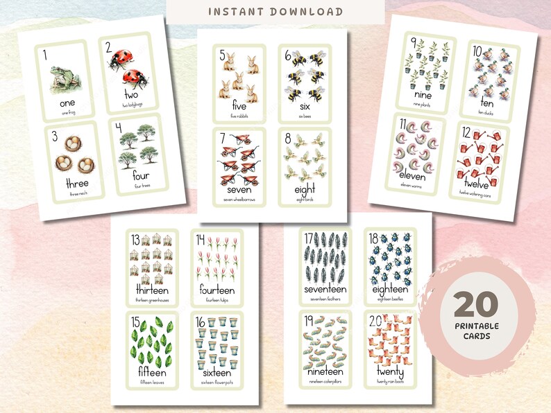 1-20 Garden Counting Cards, Printable Activity Number Cards, Early ...