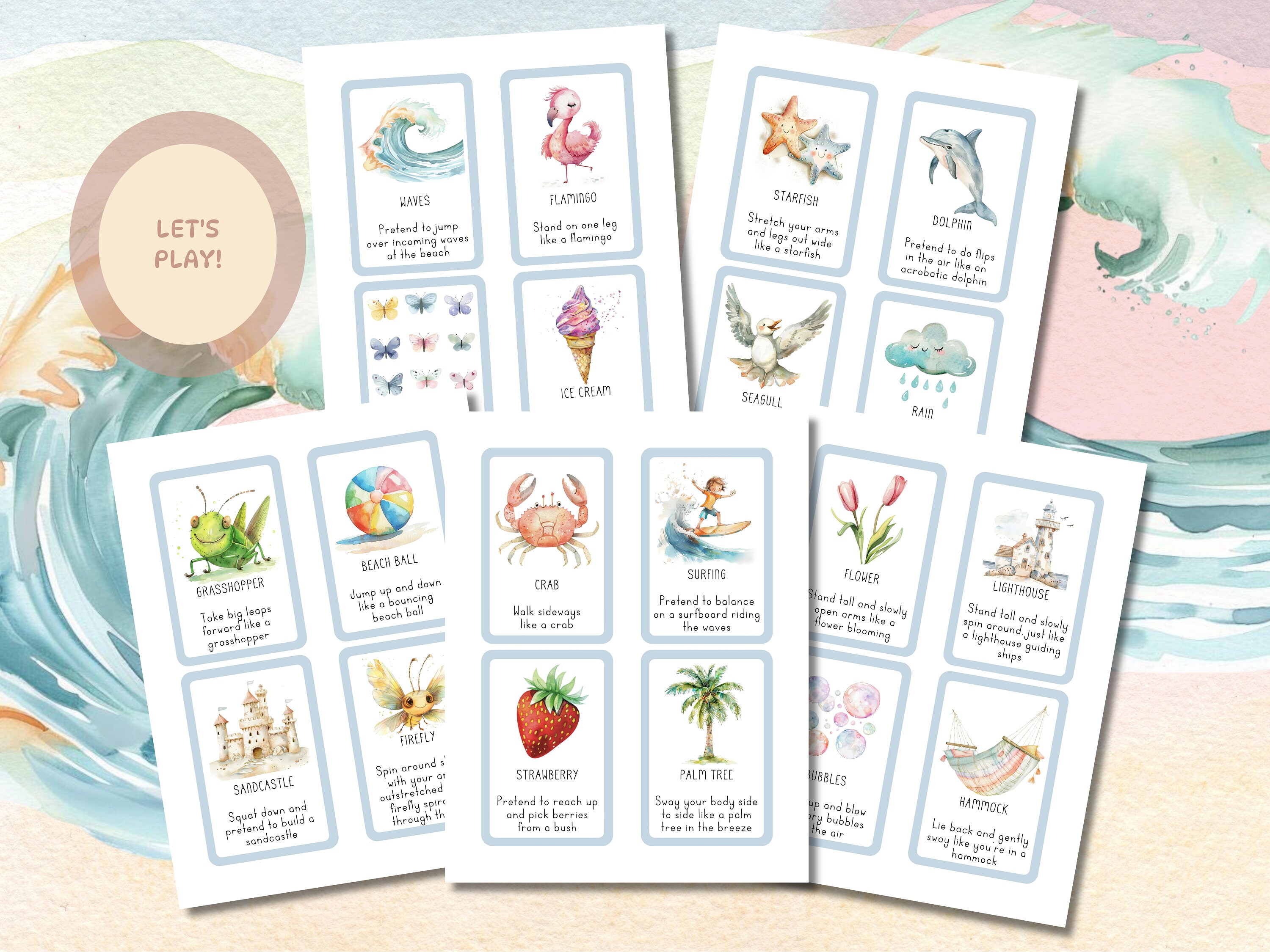 SUMMER Movement Cards, Summer Flash Cards, Calming Corner Activity ...