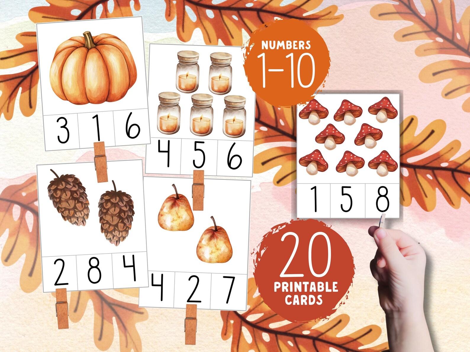 FALL Count and Clip Cards Number 1-10, Autumn Printable Activity Number ...