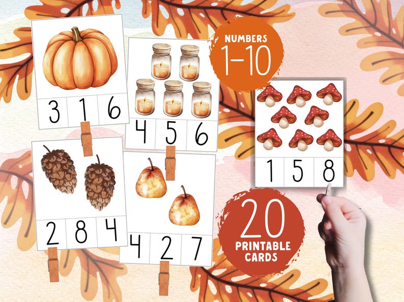 FALL Count and Clip Cards Number 1-10, Autumn Printable Activity Number ...