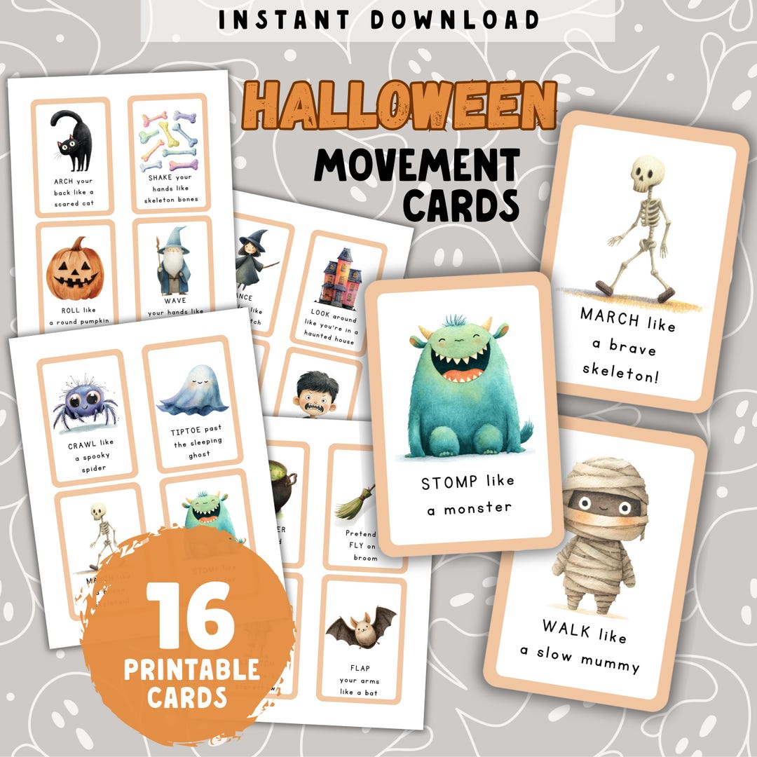 Halloween Movement Cards: Fun Gross Motor Game Activity for Kids ...