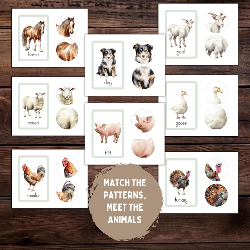 Farm Animals Pattern Matching Cards | Montessori Game for Nature Study ...