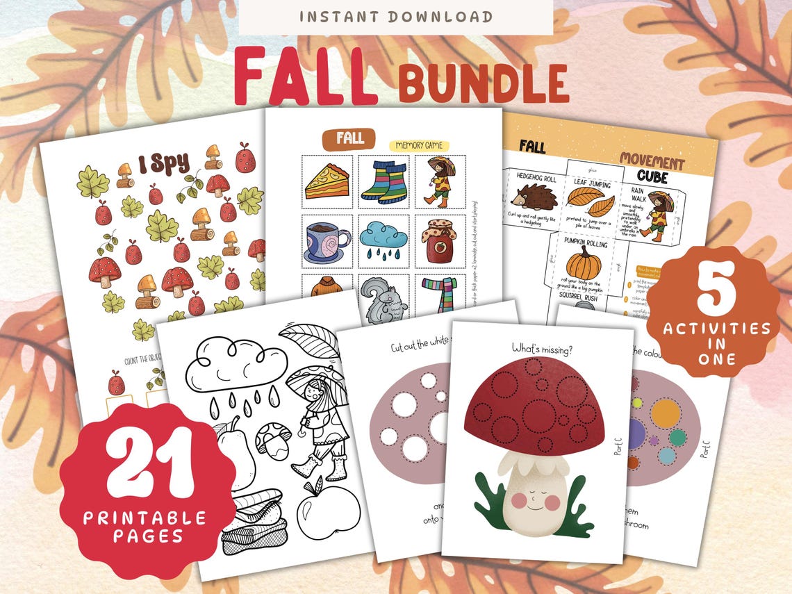 FALL Bundle 5 in 1, Printable Set, Autumn Movement Cube, Activity ...