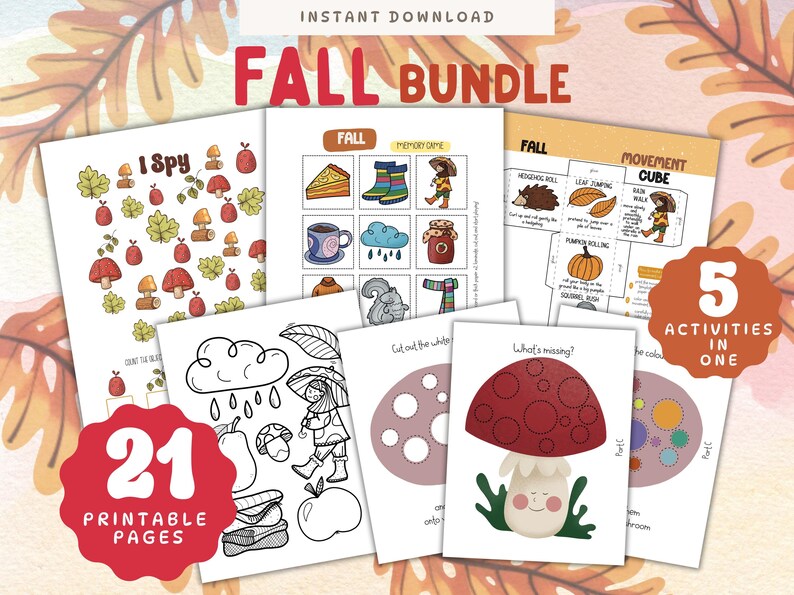 FALL Bundle 5 in 1, Printable Set, Autumn Movement Cube, Activity ...