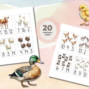 Farm Animals Count and Clip Cards Number 1-20, Printable Activity ...