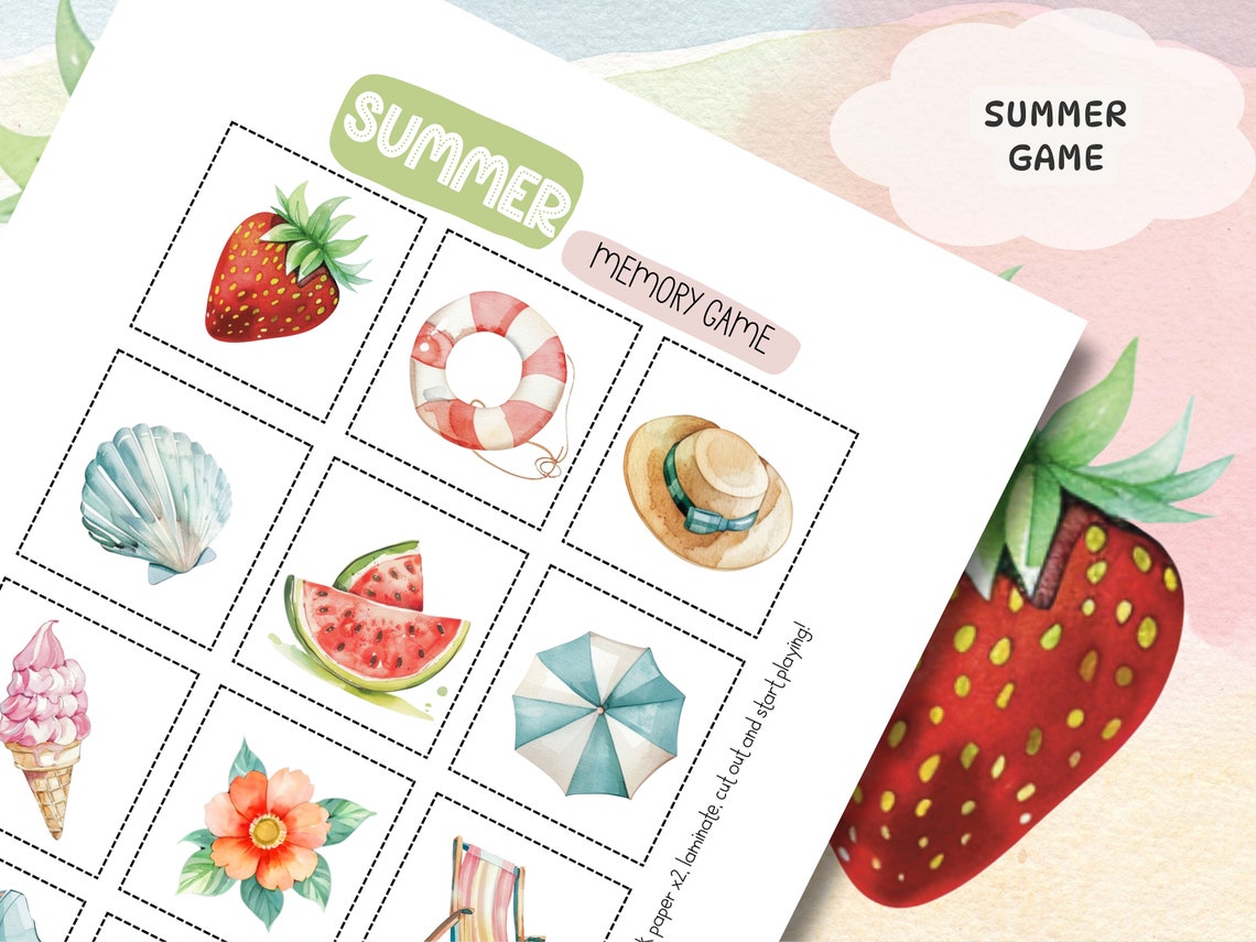 Summer Printable Memory Game for Kids Fun & Educational Matching Cards ...