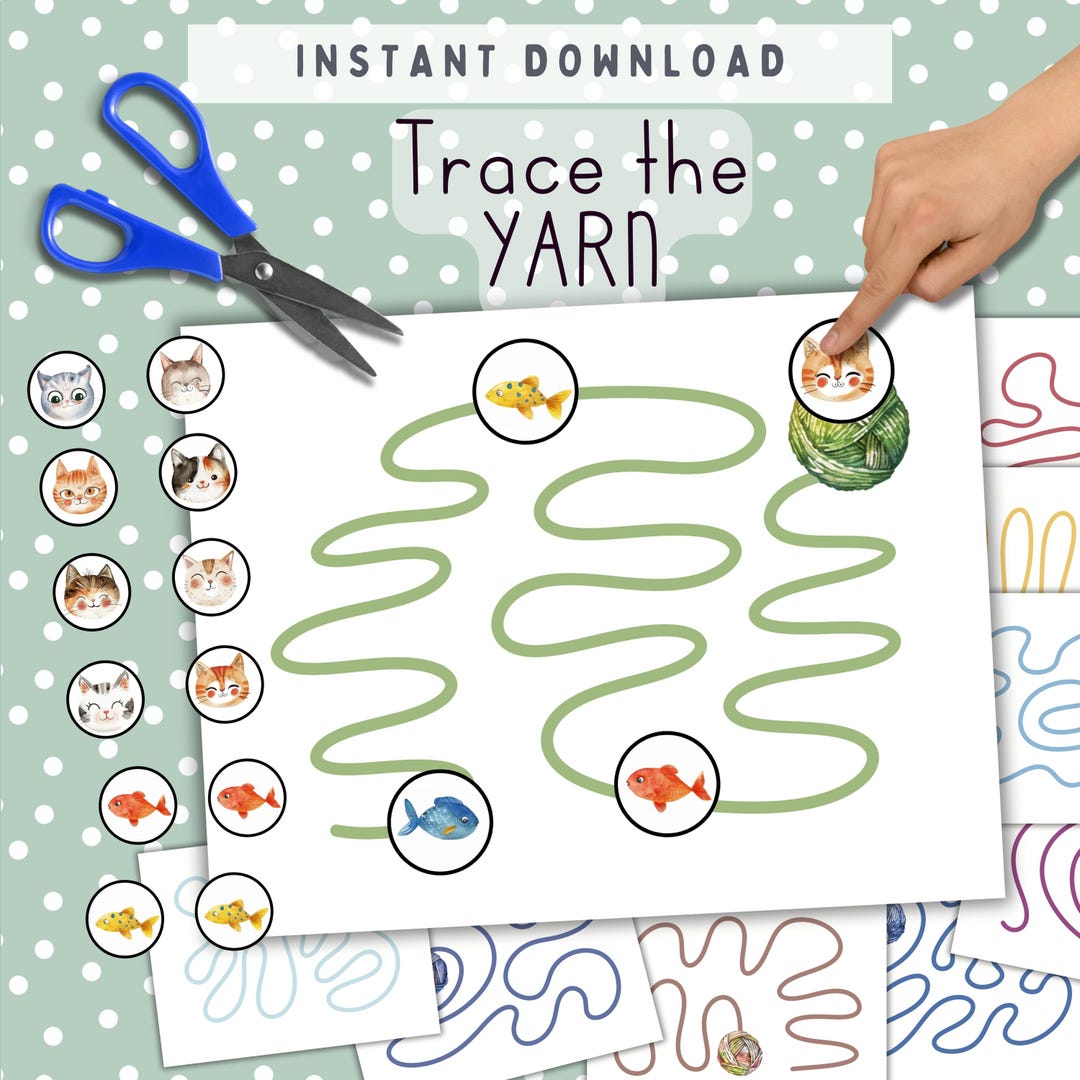 Trace the Yarn Preschool Line Tracing Worksheets | Printable ...