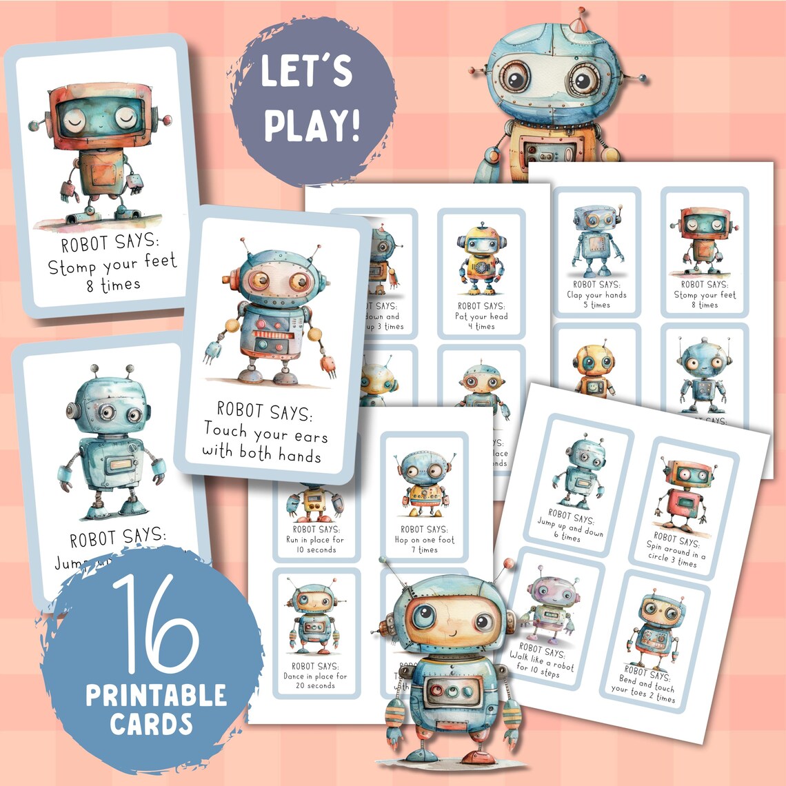 ROBOT SAYS Movement Cards Simon Says Kids Exercise Flashcards Fun ...