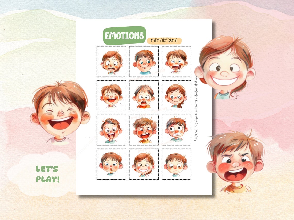 EMOTIONS Memory Game Printable, Social Emotional Learning, Play Therapy ...