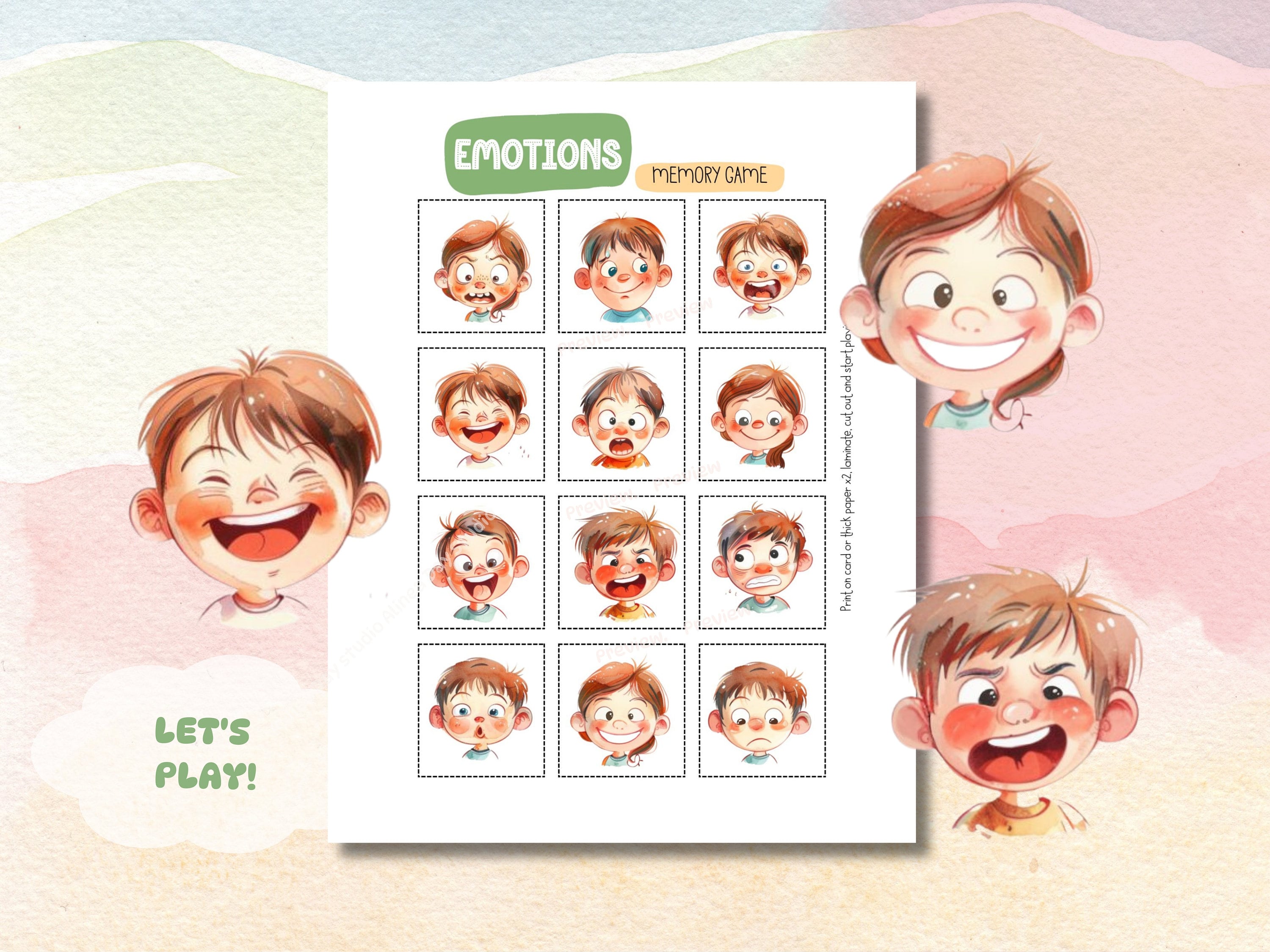EMOTIONS Memory Game Printable, Social Emotional Learning, Play Therapy ...