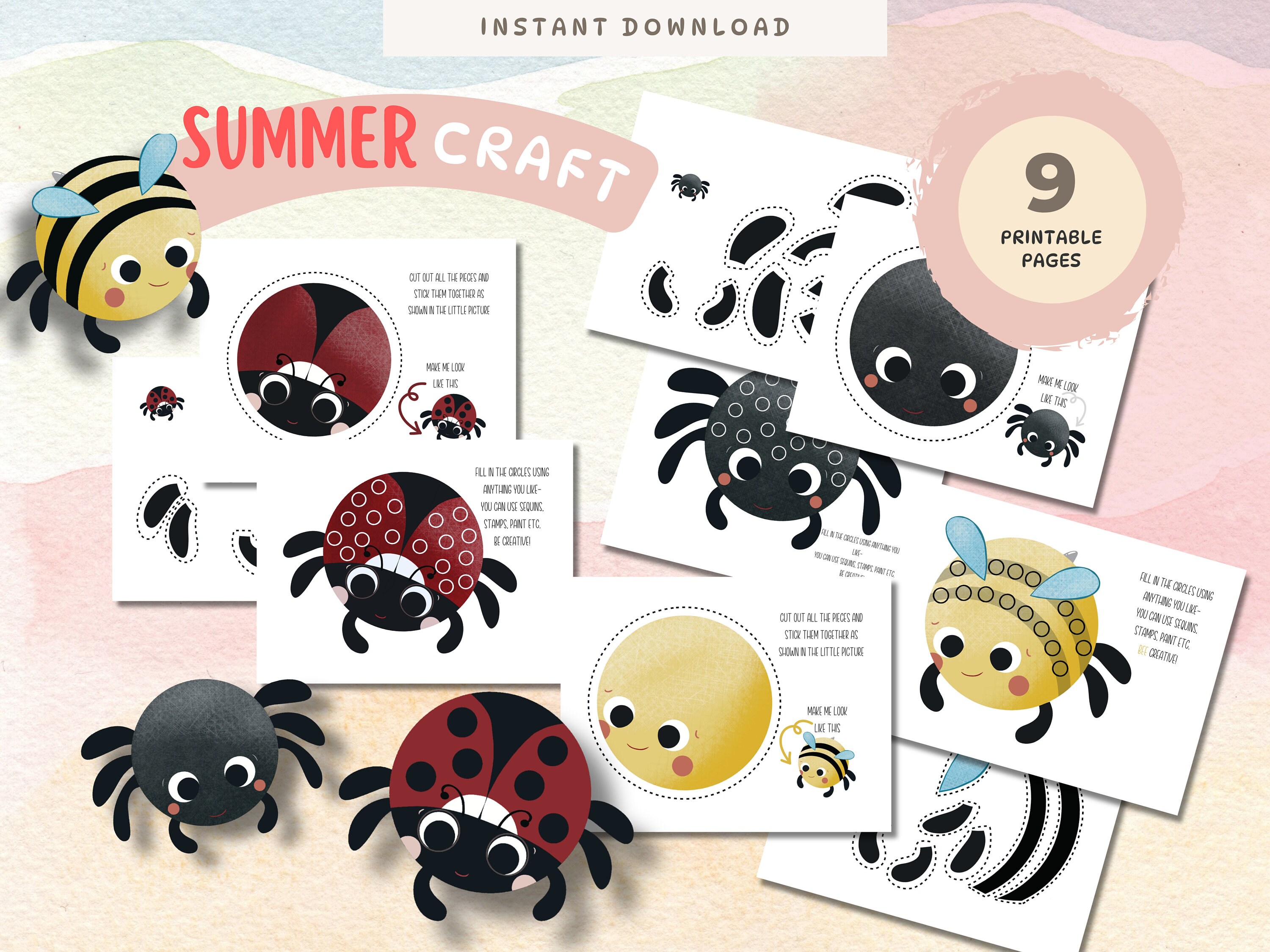 Summer Craft Printable Ladybug, Bee, Spider , Scissors Skills, Nature ...