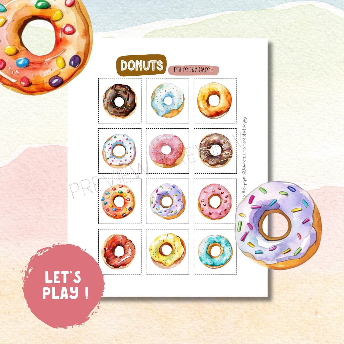 Donuts Memory Game: Printable Matching Cards for Kids (PDF) - Etsy