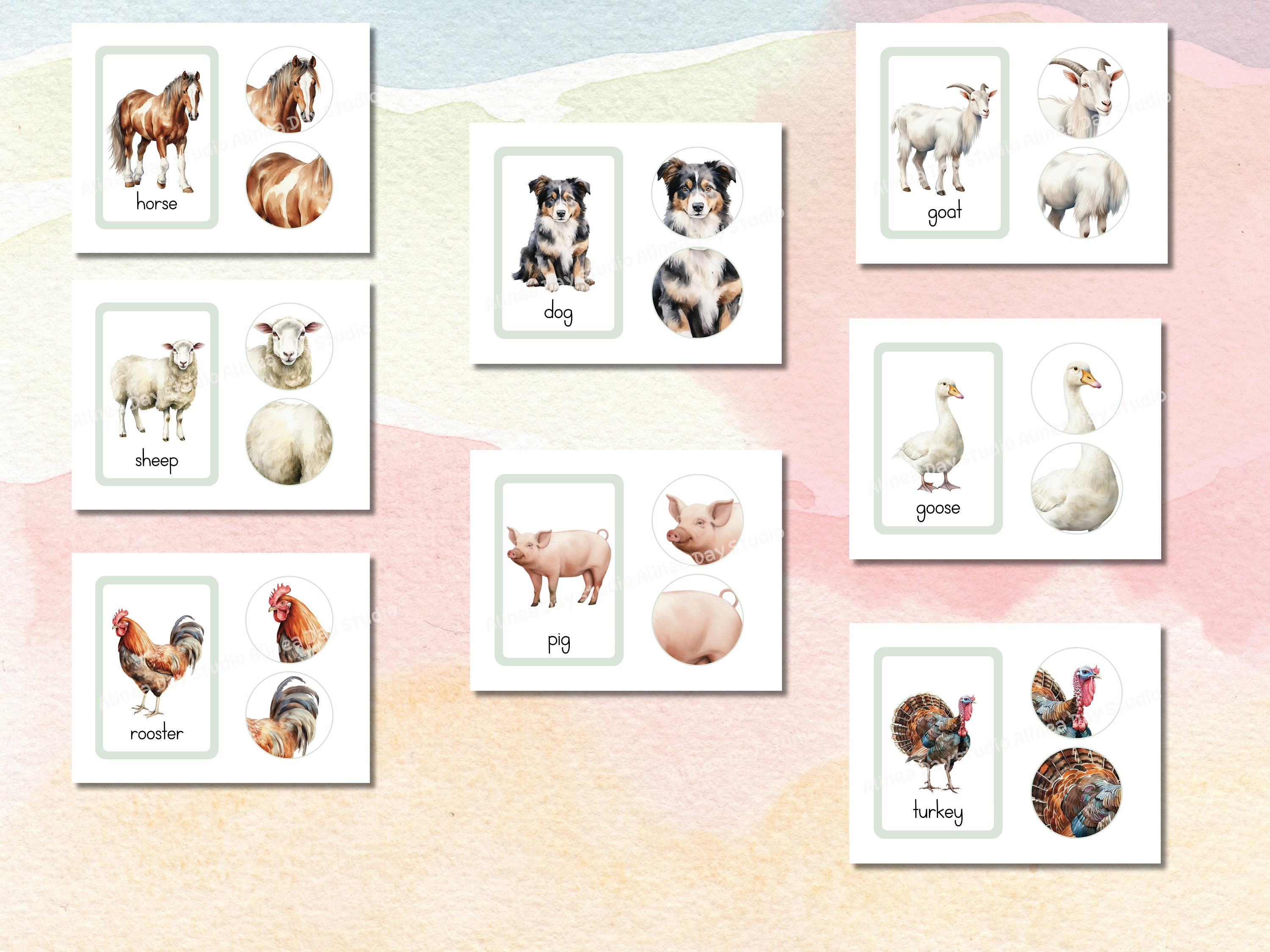Farm Animals Pattern Matching Cards, Nature Study Montessori Animal ...