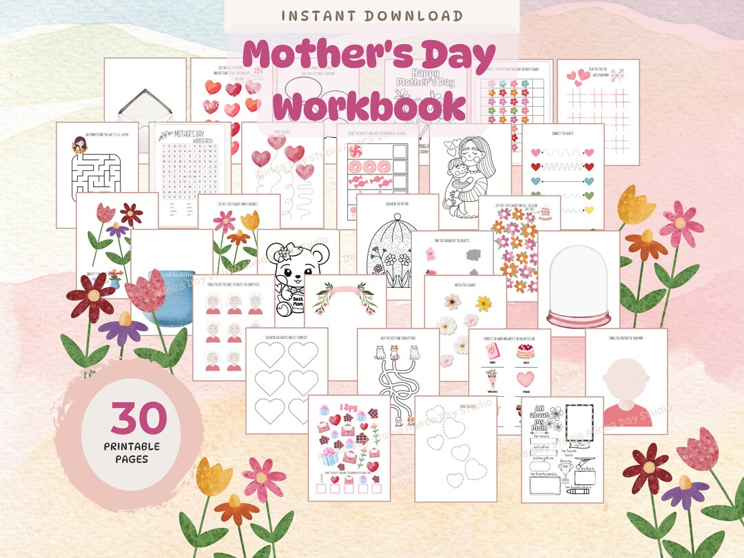30 Pages Mother's Day Activity Workbook, Printable Bundle Mothers Day ...