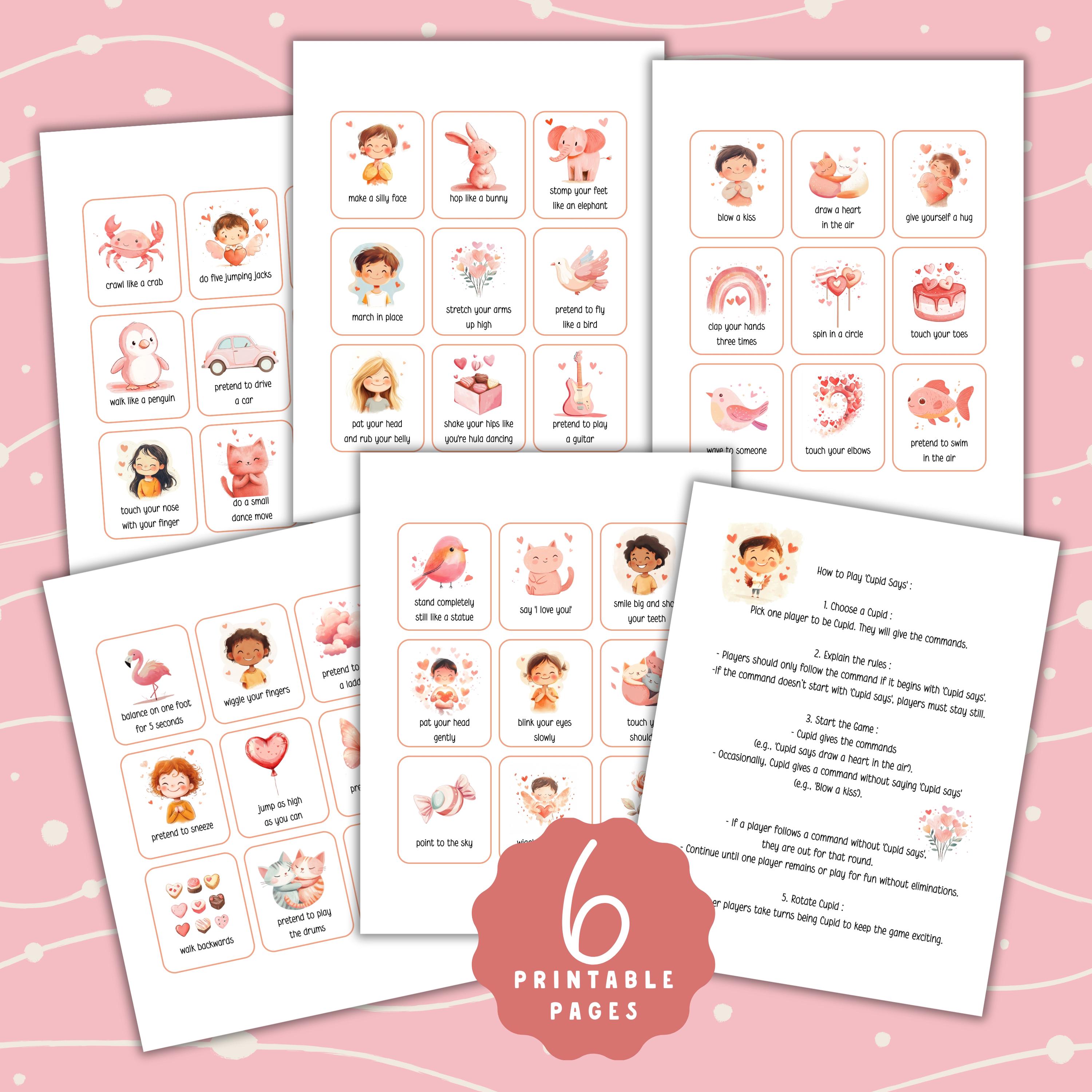 Cupid Says Valentine's Day Game | Printable Simon Says Cards | Fun ...