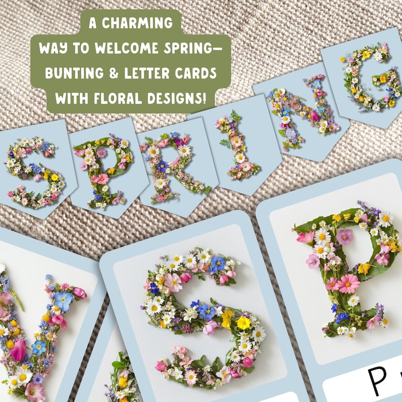Spring Flower Letter Cards: Printable Bunting Decor (PDF) - Etsy