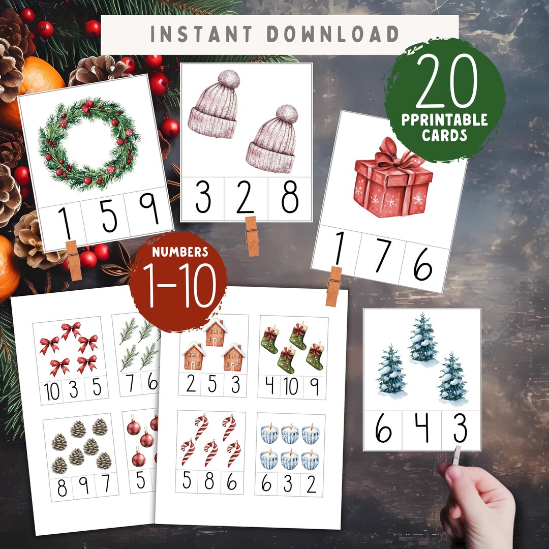 Christmas Counting Cards 1-10 | Winter Montessori Math (PDF) - Etsy