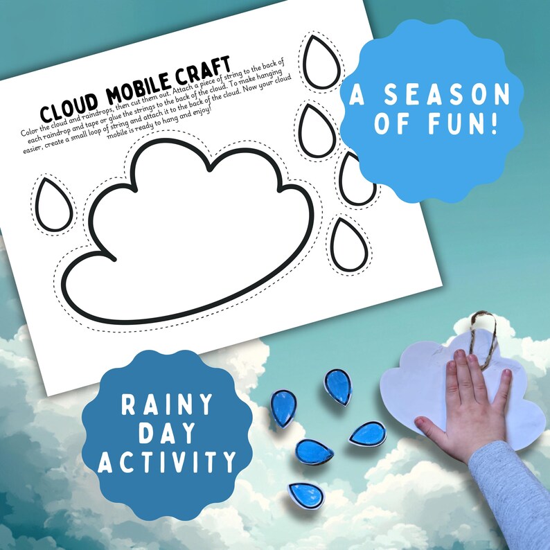 Cloud Mobile Craft: Printable Coloring Page (PDF) - Etsy